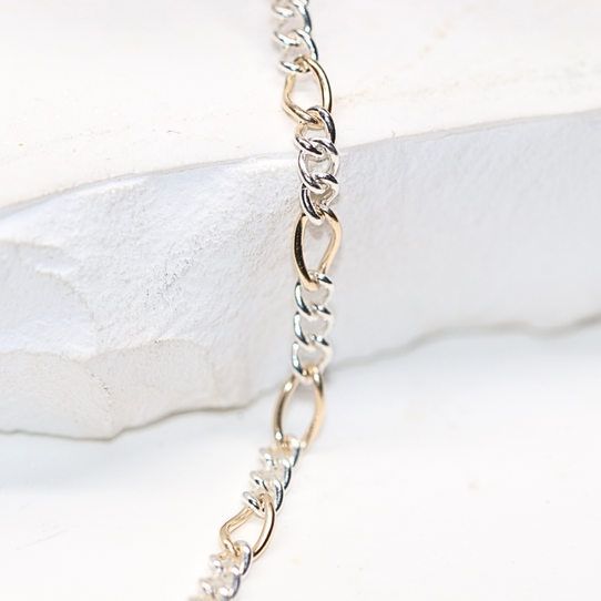 Mixed Metal Gold Fill + Silver Figaro Chain for Permanent Jewelry ...